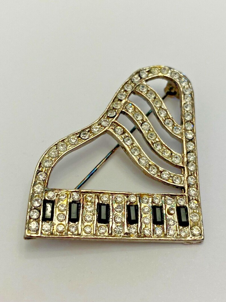 Vintage Grand Piano With Clear Rhinestone Silver Tone Brooch - Etsy