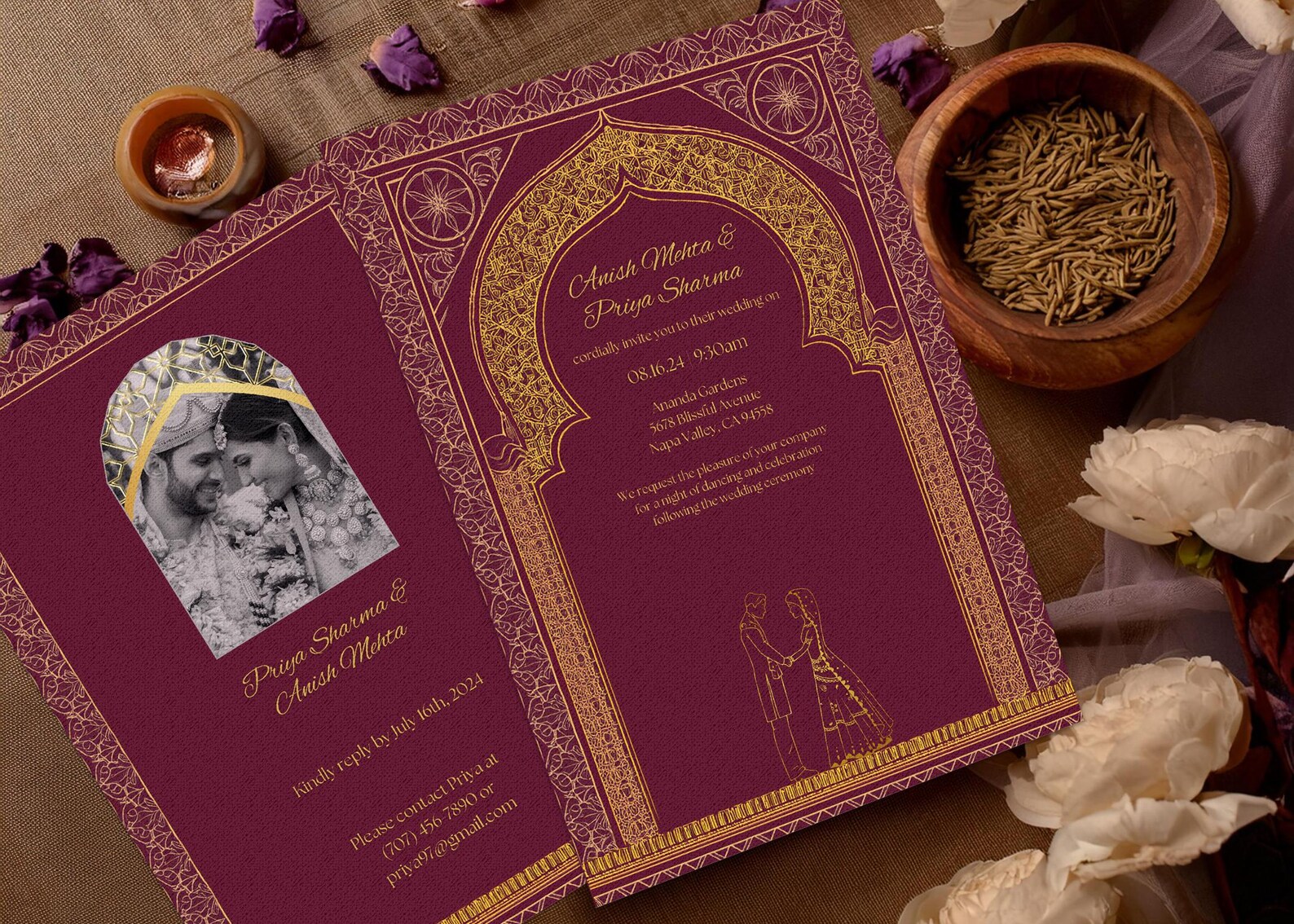 Elegant Indian Wedding Invite Template | Editable Canva DIY ...