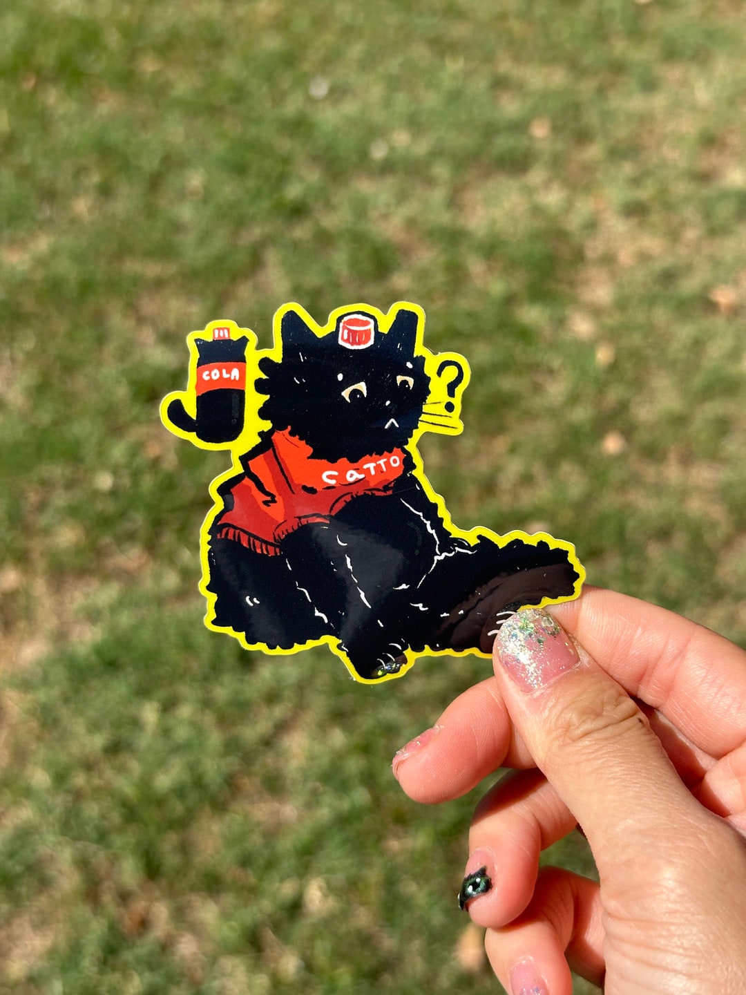 Funny Silly Cute Black Cat Cosplay Coca Cola Coke Glossy Vinyl ...