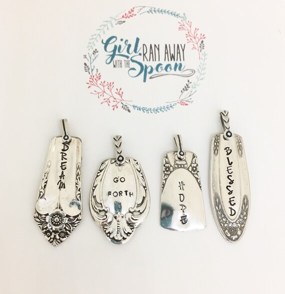 Stamped Word Spoon Handle Pendant | Etsy