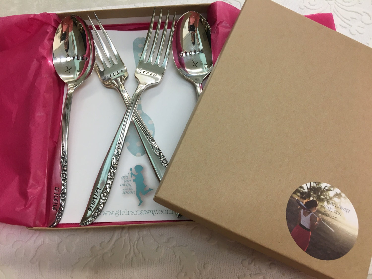Bride and Groom Wedding Fork and Spoon Set Customizable - Etsy