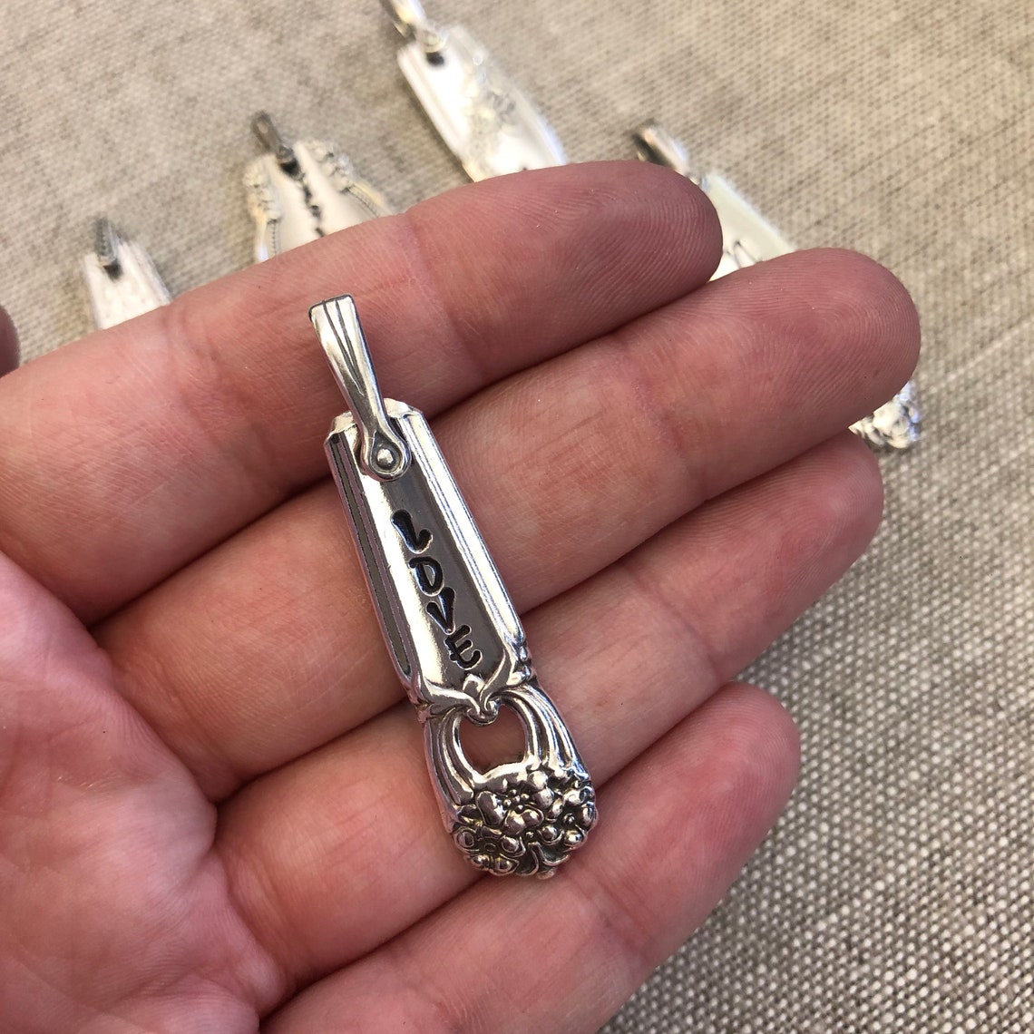 Stamped Initial Spoon Handle Pendant | Etsy