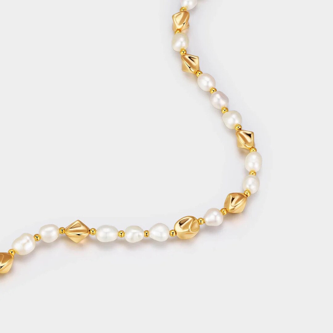 Baroque Pearl & Gold Irregular Nugget Bead Necklace, Irregular Shape ...