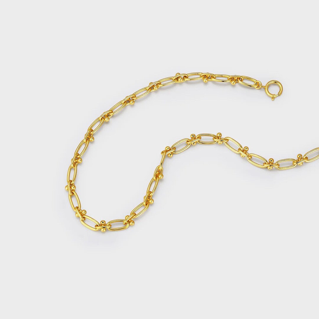 Chunky 18K Gold Plated U Shaped Link Necklace, Thick Oval and Cross ...