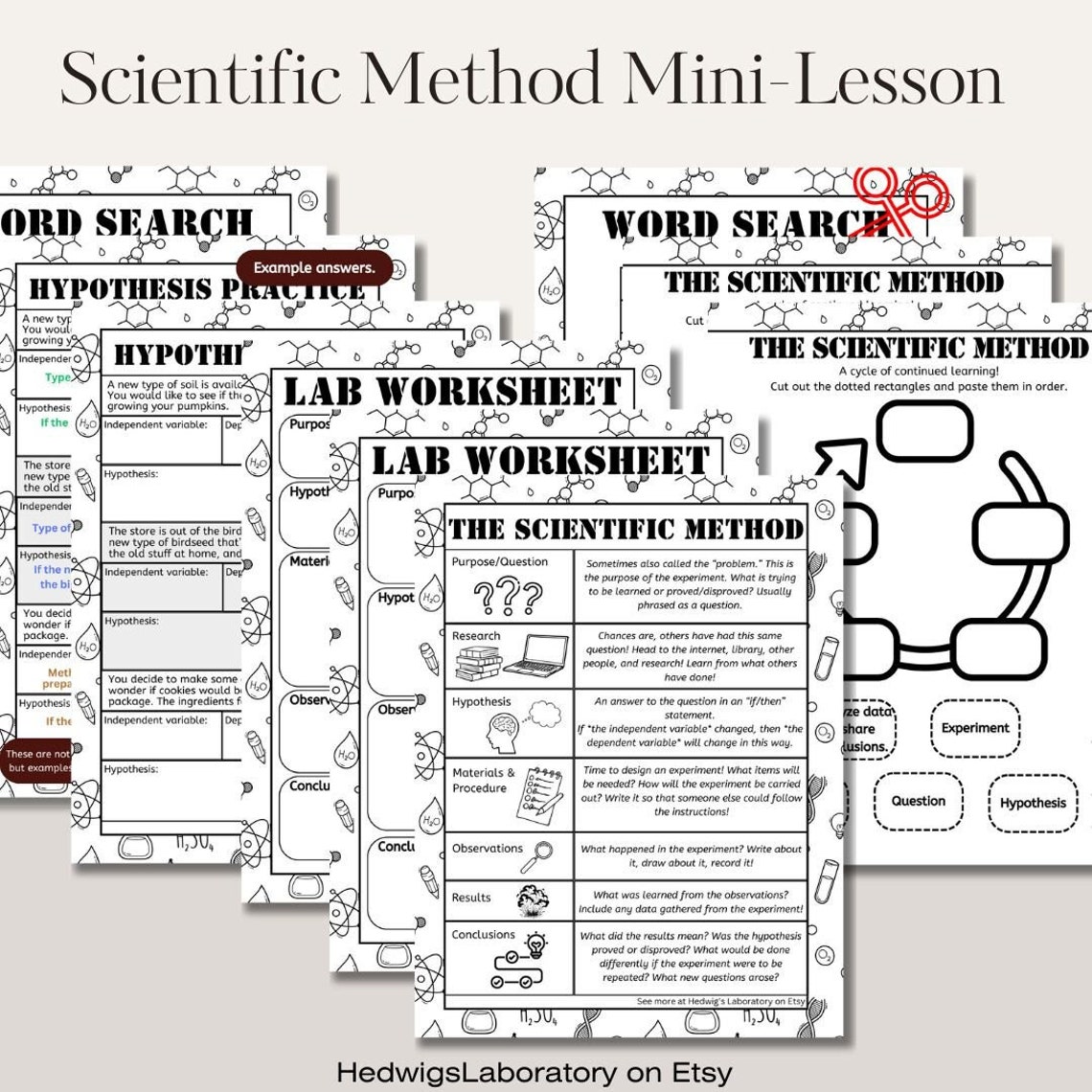 Scientific Method Mini-lesson Worksheets for Print or Tablet Use, Word ...