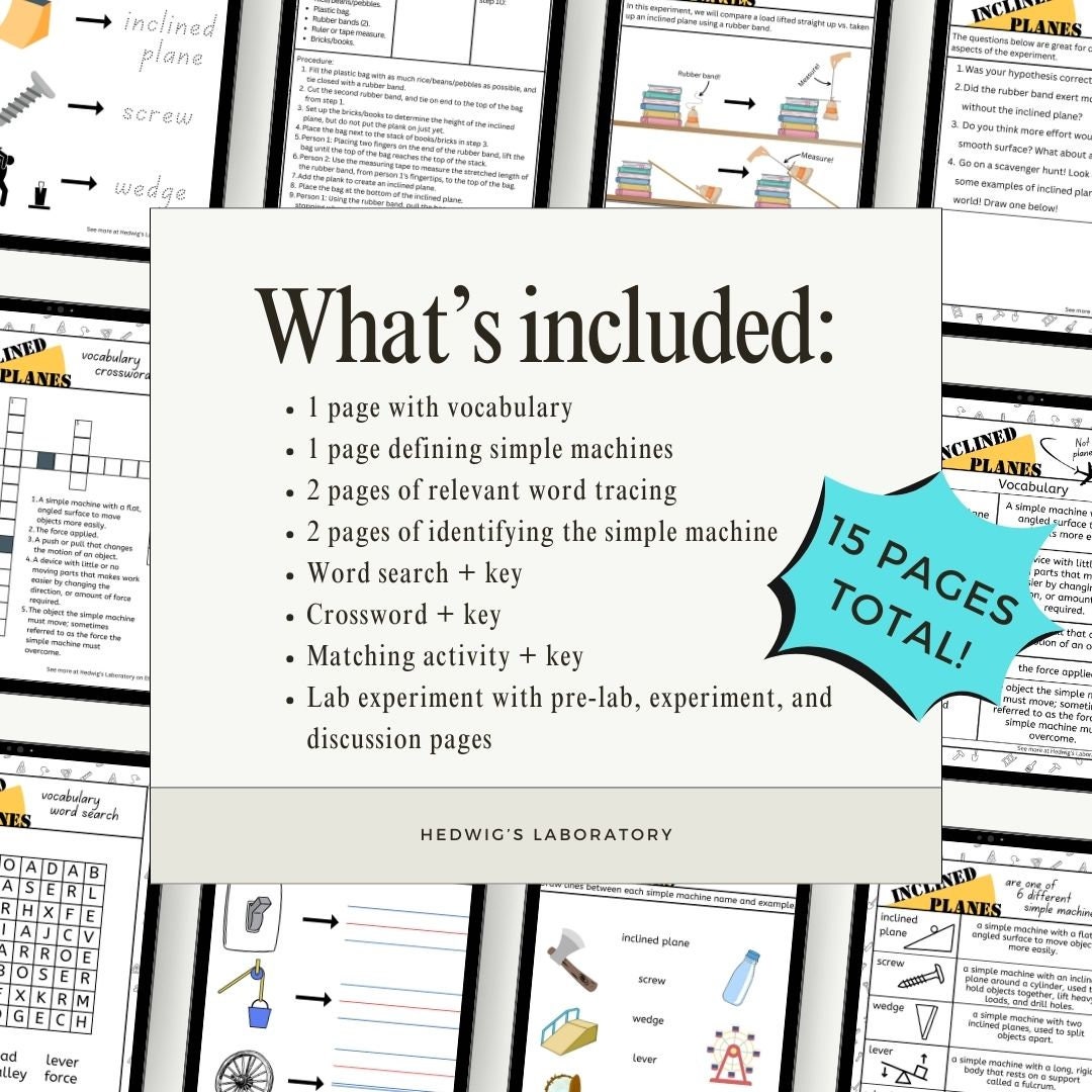 Inclined Planes, Introduction to Simple Machines, Science/physics Mini ...