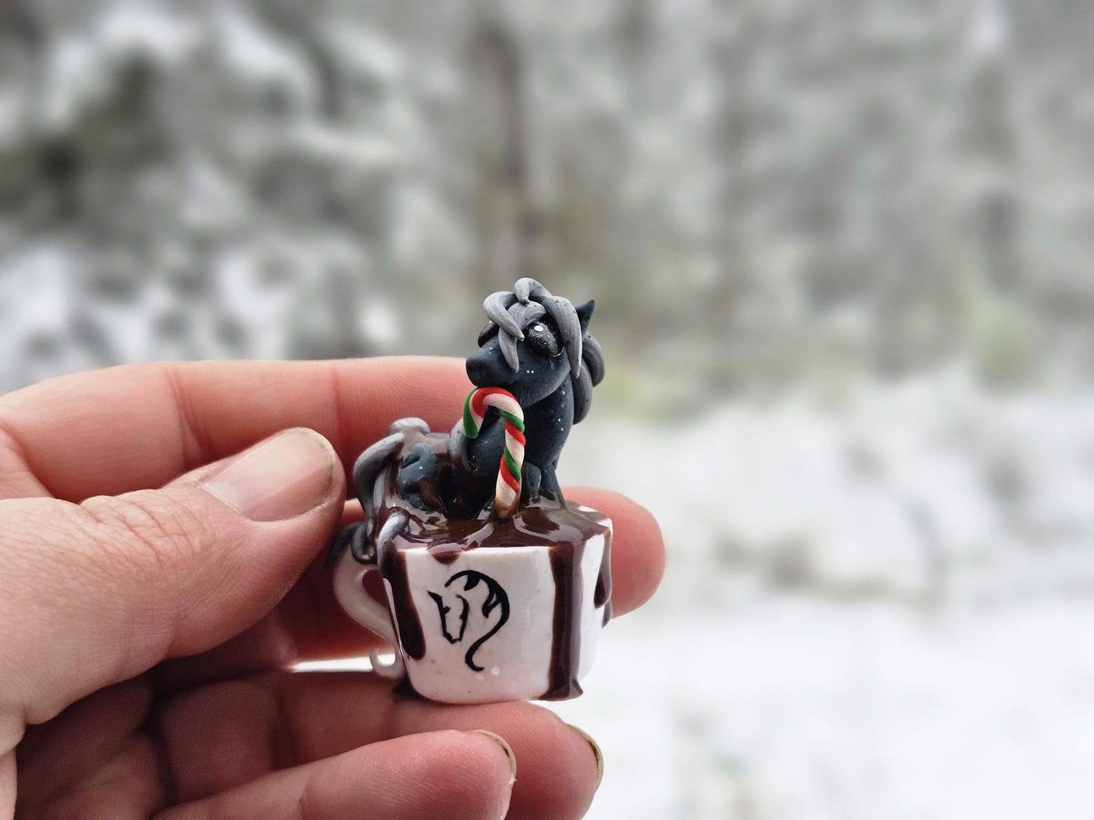 Mini Polymer Clay Pony in Hot Chocolate Mug – Handmade Horse Figurine ...