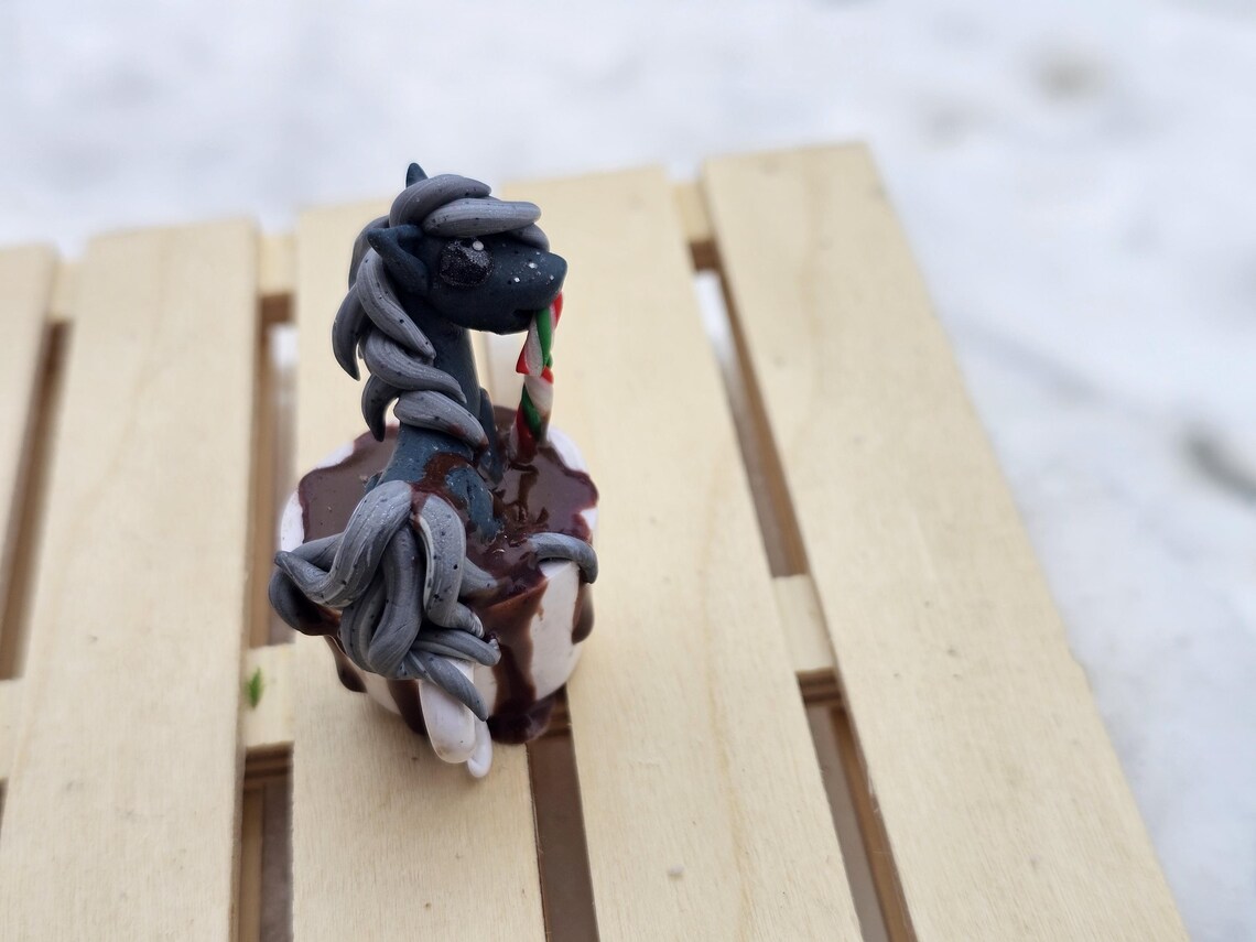 Mini Polymer Clay Pony in Hot Chocolate Mug – Handmade Horse Figurine ...