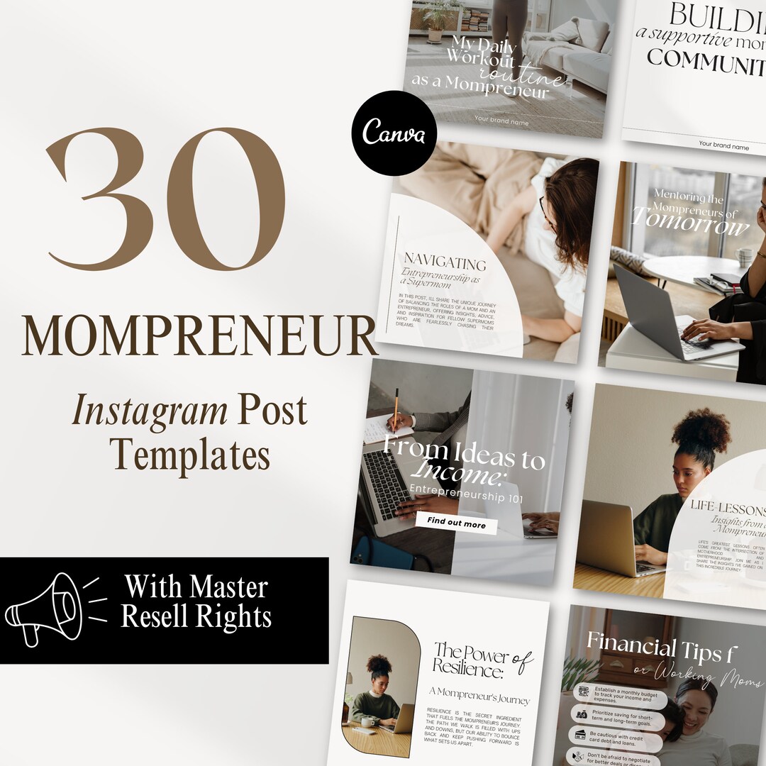 Mompreneur Instagram Post Templates: 30 Canva Designs (MRR & PLR) - Etsy