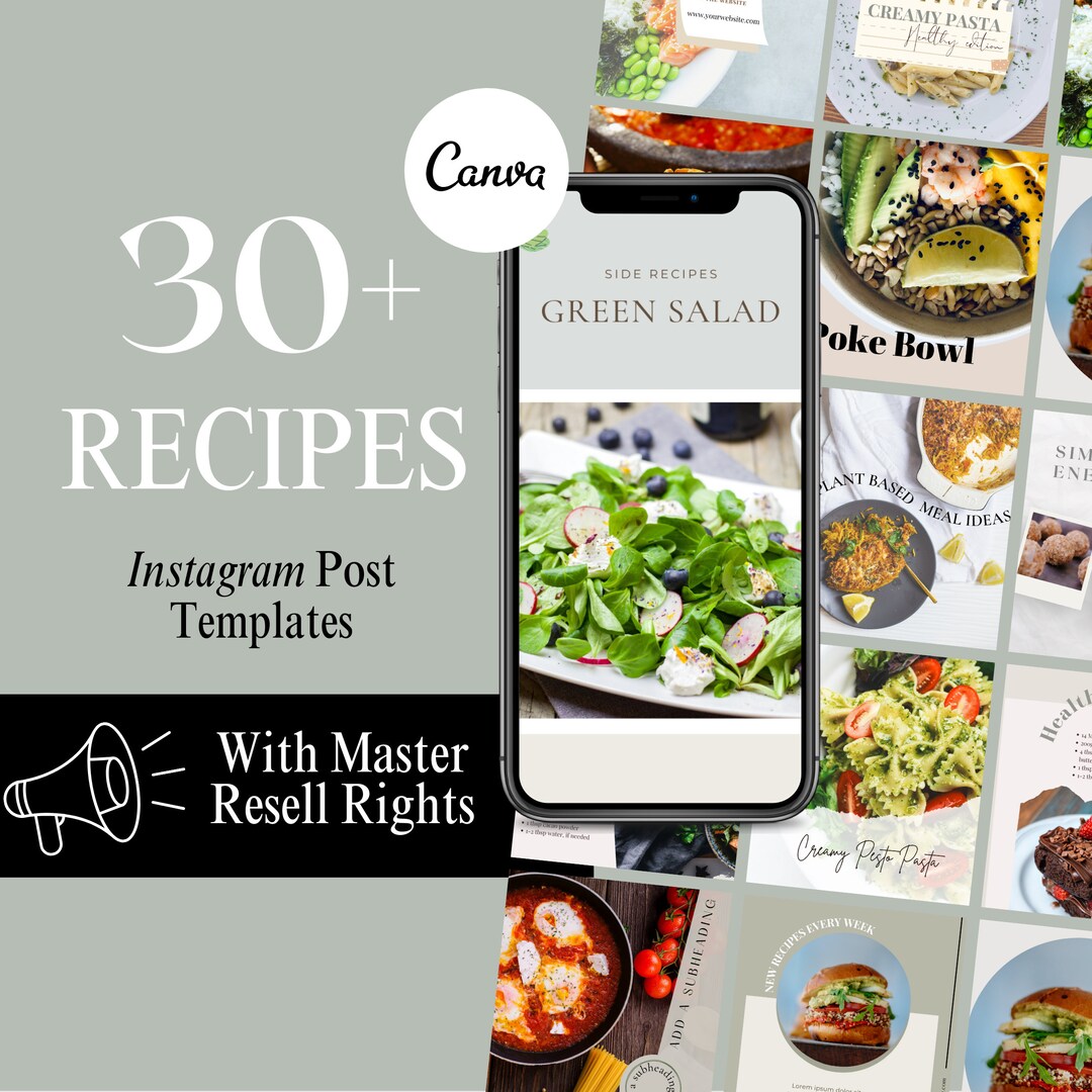 Recipe Instagram Templates: Foodie Social Media (MRR, PLR) - Etsy