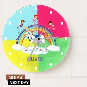 Custom Kids Name Rainbow Printed Clock, Personalised Cute Unicorn ...