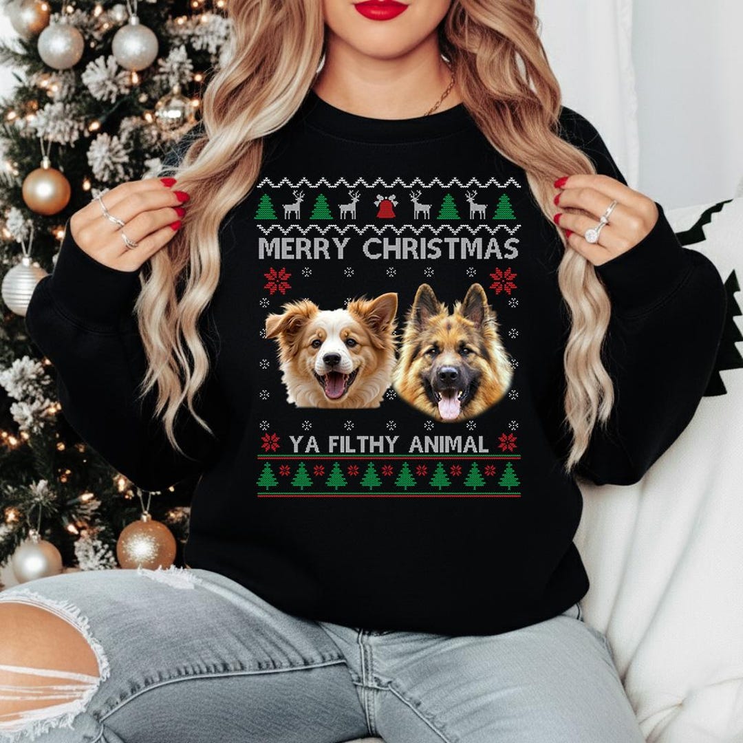 Personalised Christmas Ya Filthy Animal Sweater, Custom Pet Photo Ugly ...