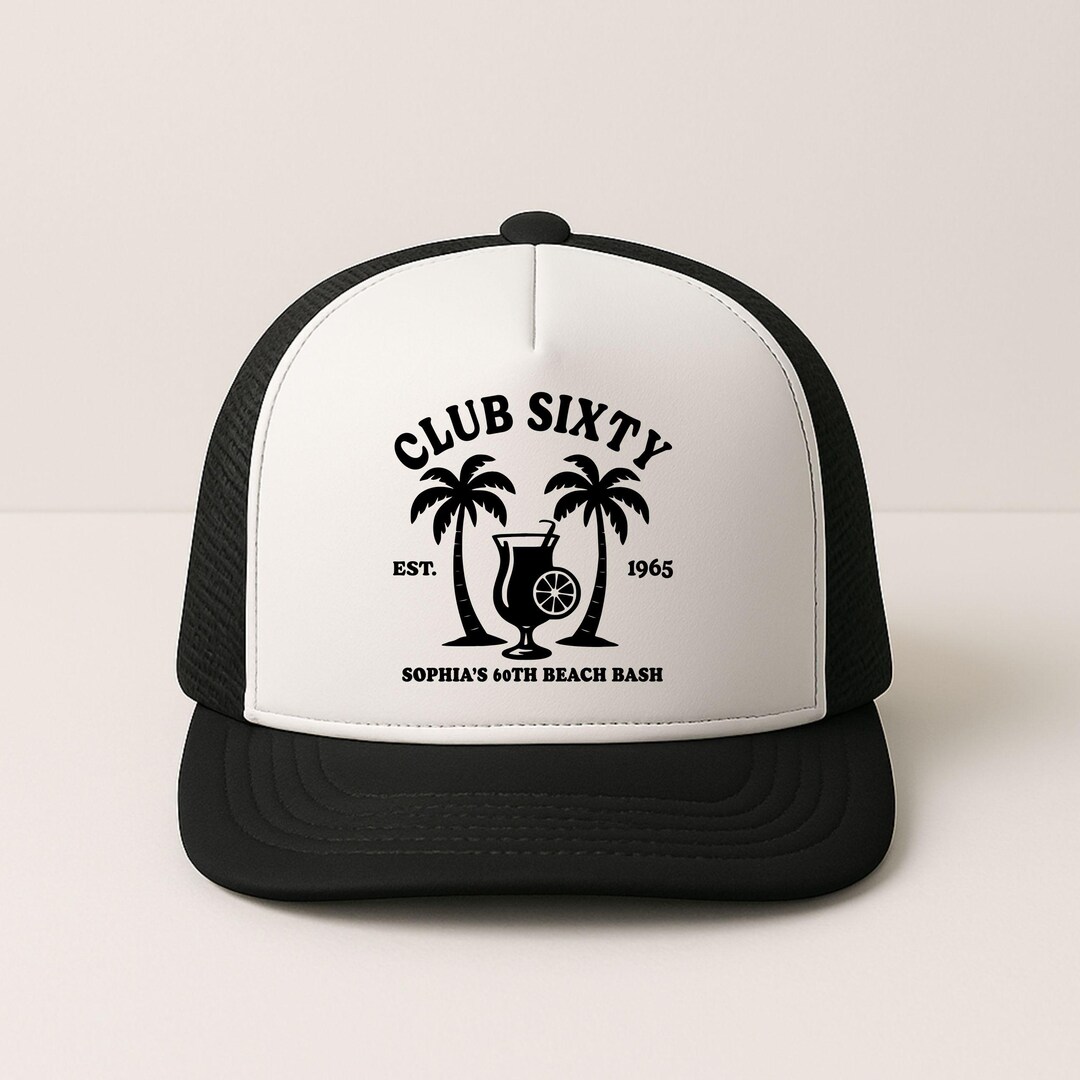 Personalised Beach Club Party Hat, Custom Birthday Club Trucker Hat ...