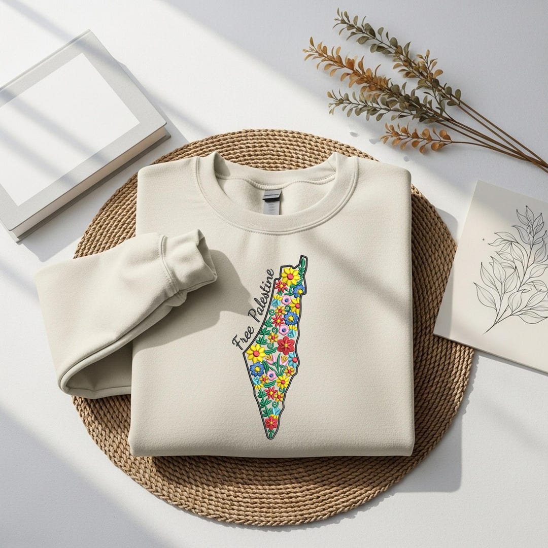 Embroidered Palestine Floral Map Sweatshirt, Free Palestinian Heritage ...