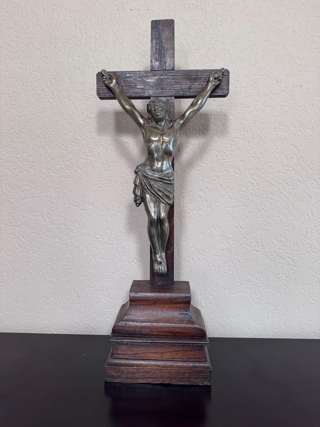 Antique 1920s Crucifix - Handcrafted Wooden Cross With Silver-plated ...