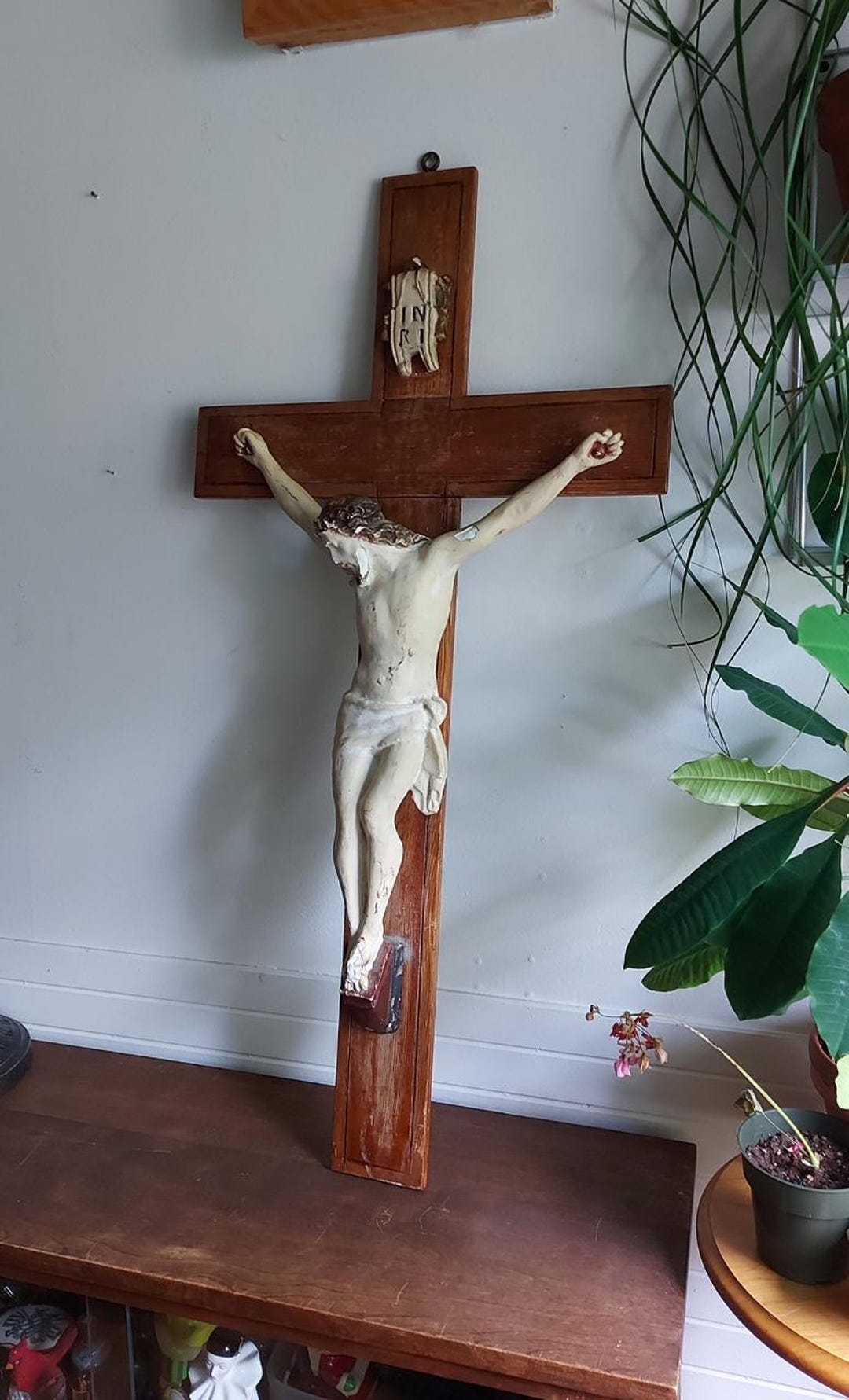 Large Antique Church Crucifix - Wood and Plaster - Century-old ...