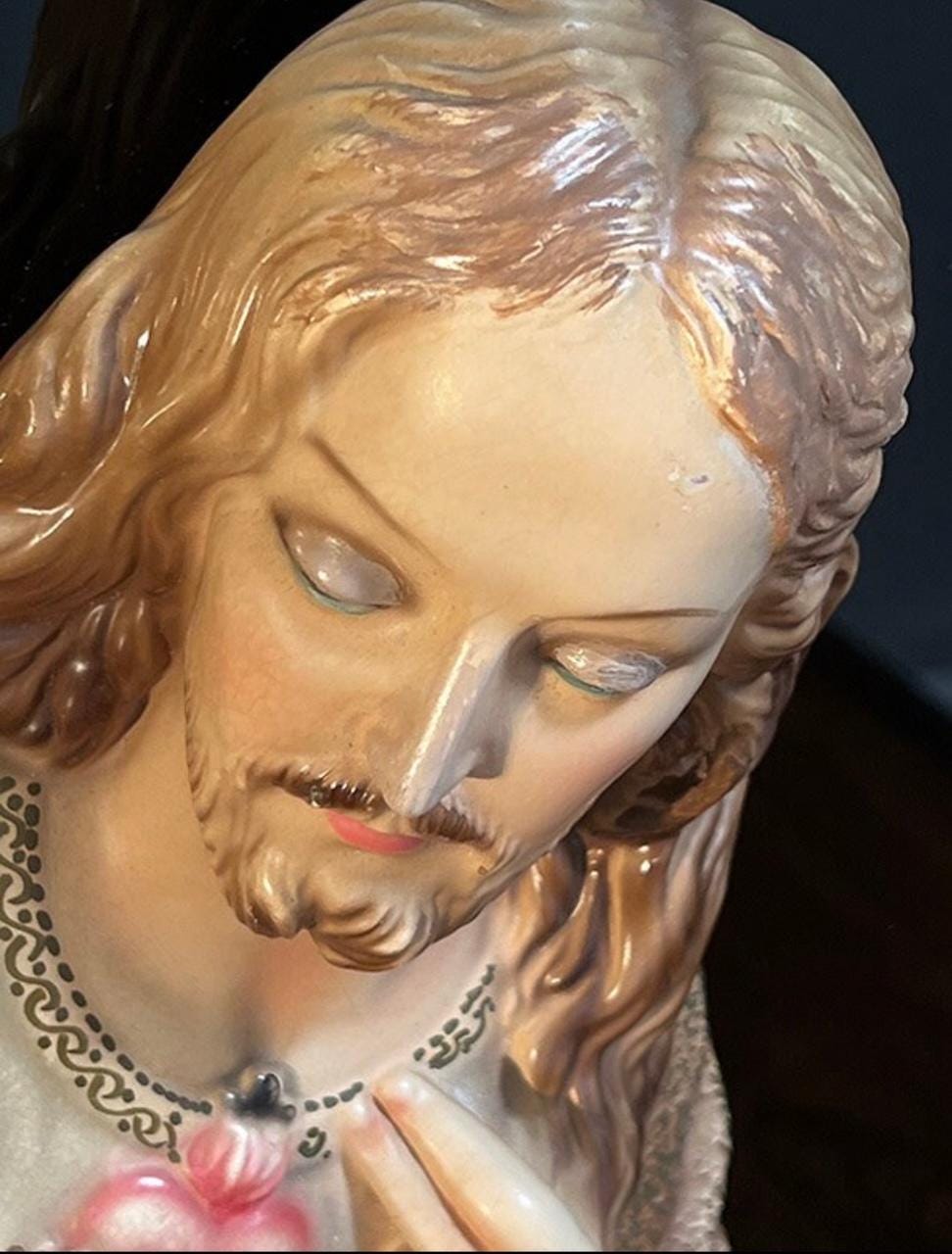 Art Deco Chalkware "jesus Sacred Heart" Plaque Sculpture - Etsy