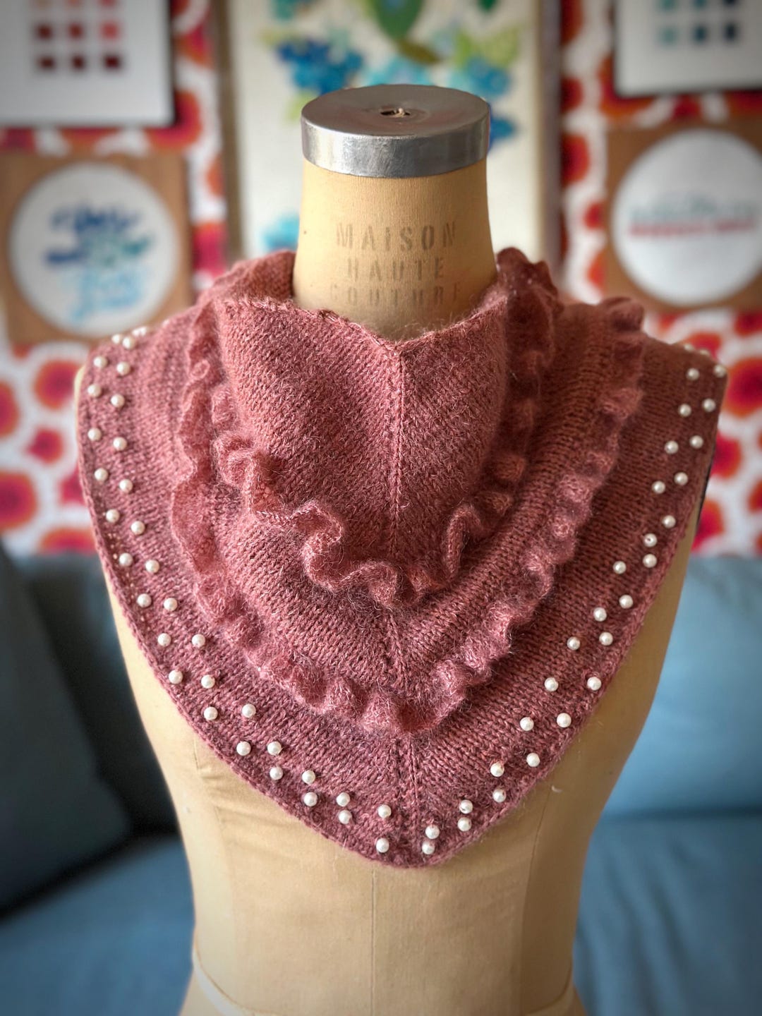 Rococo Bandit, Ruffle & Pearled Triangle Scarf | Knitting Pattern PDF ...