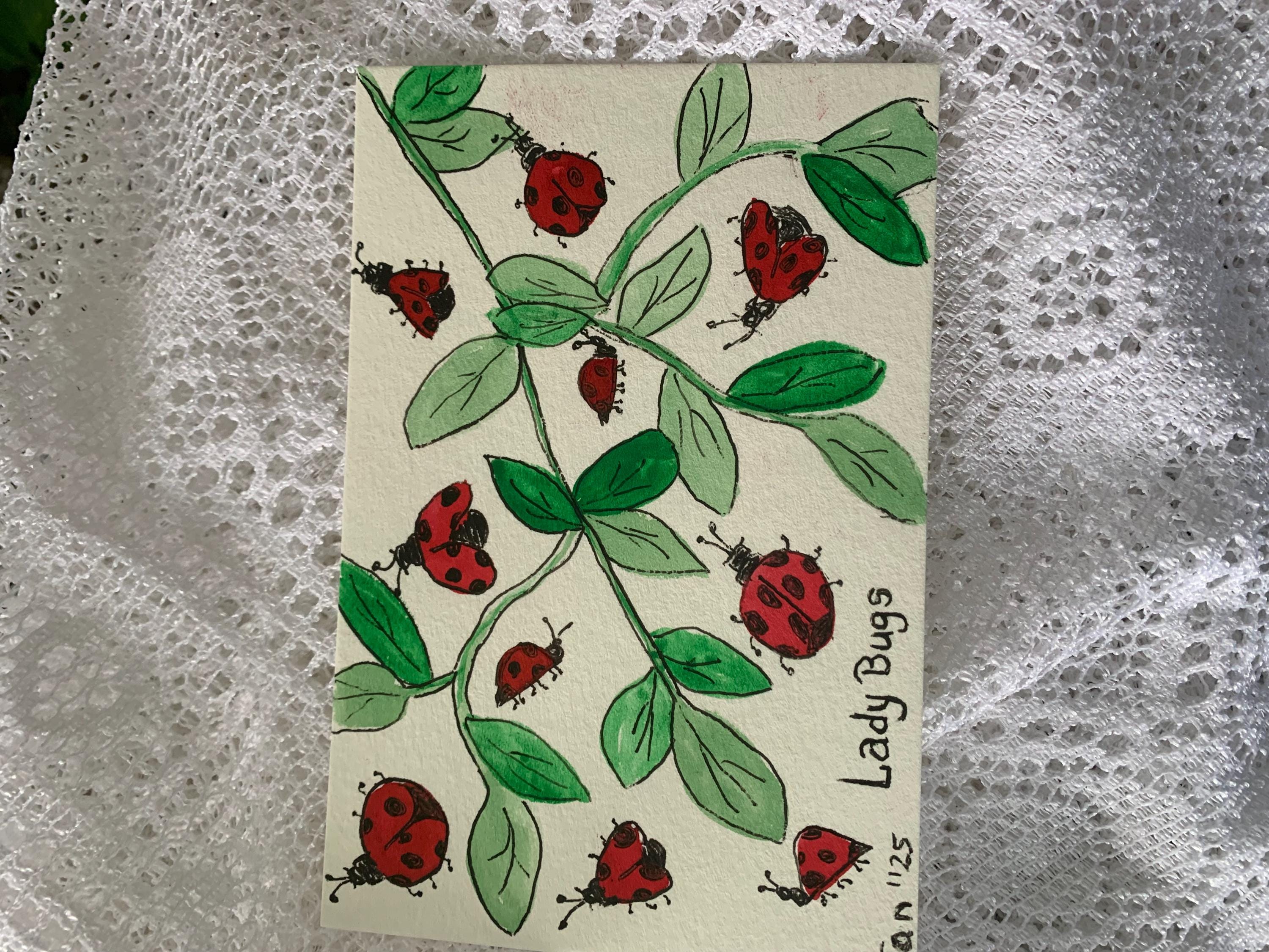 Set of 3 Ladybug Greeting Card, Postcard, and Bookmark - Etsy