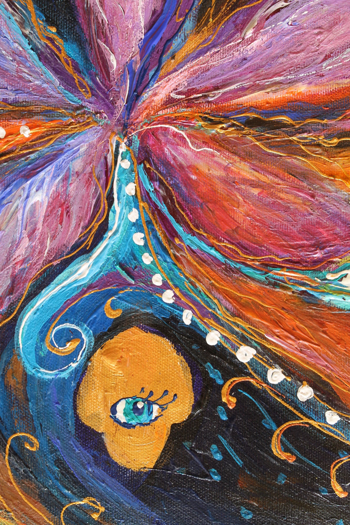 Original Colorful Canvas Painting Birds Pomegranates Hebrew Words ...
