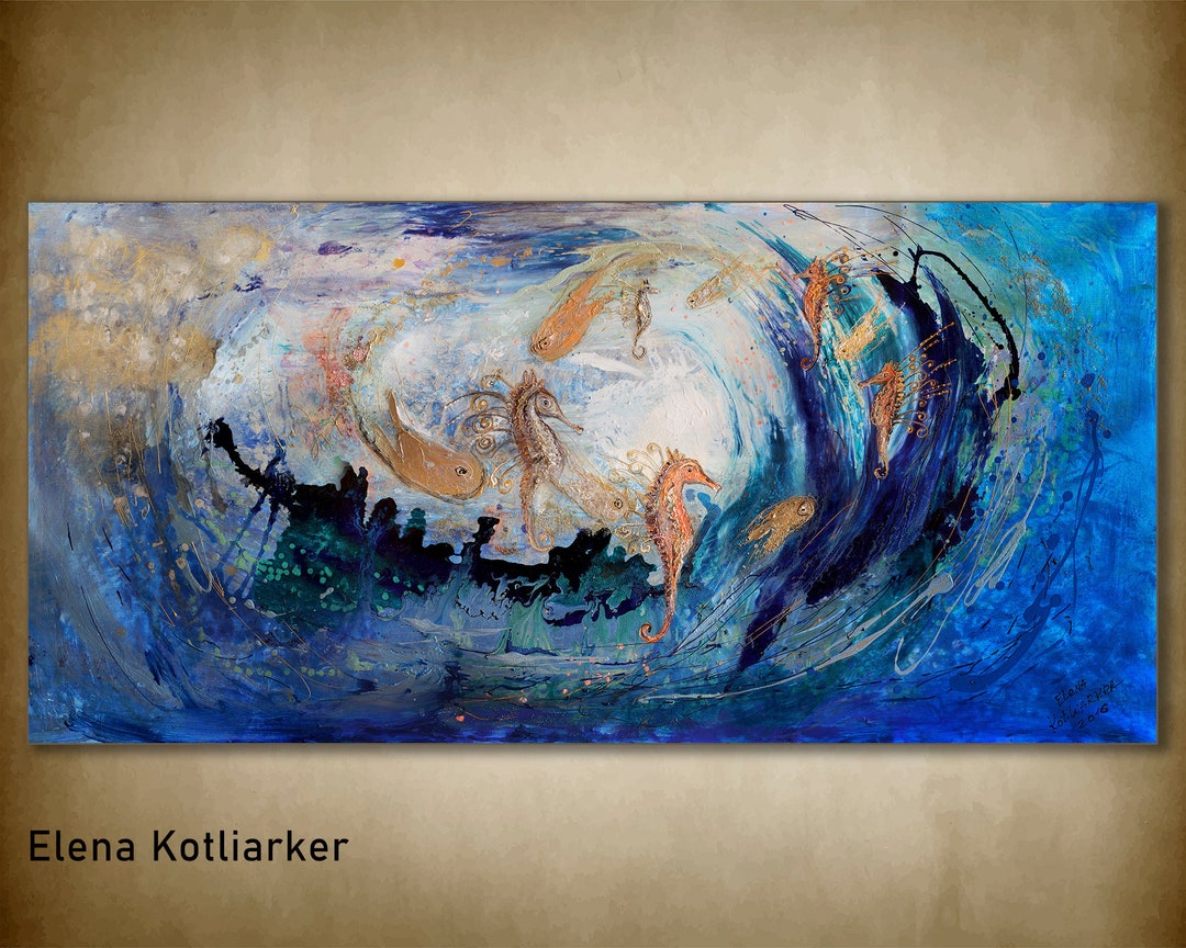 Abstract Seahorse Seascape Limited Edition Giclee Print on Canvas White ...