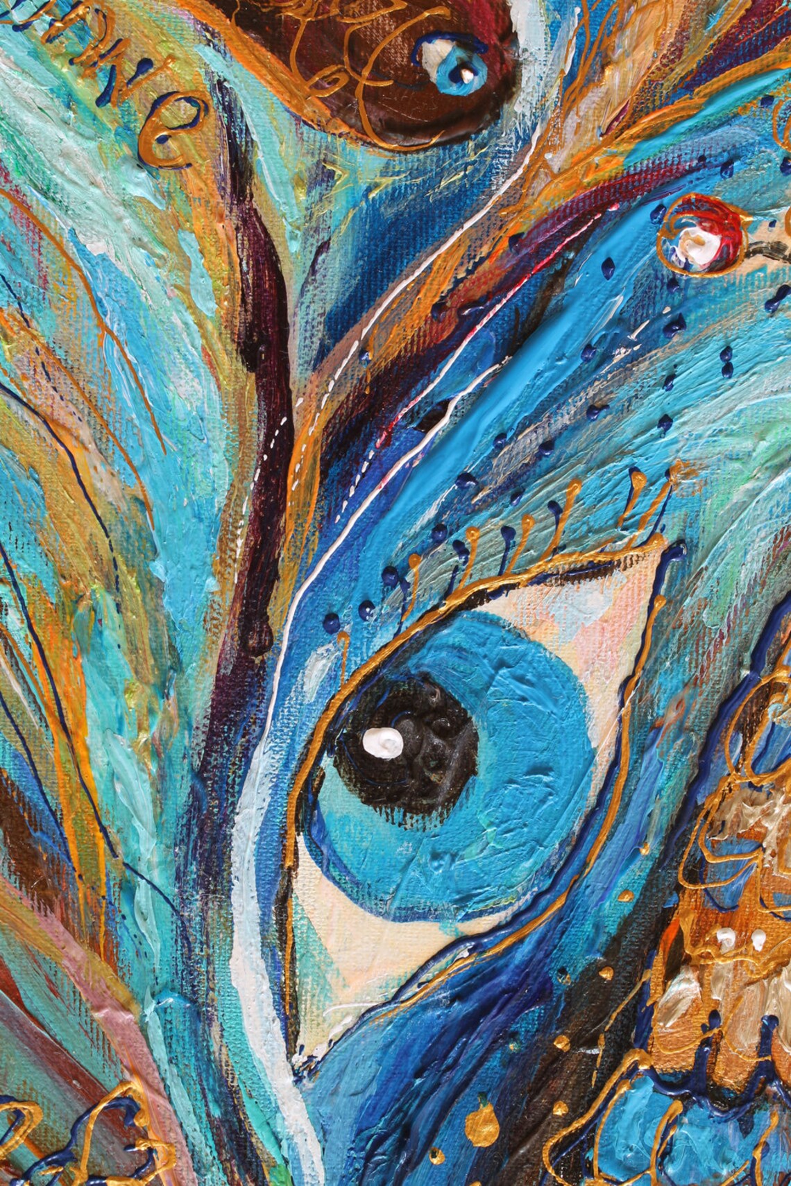 Original Colorful Canvas Painting Birds Pomegranates Hebrew Words ...