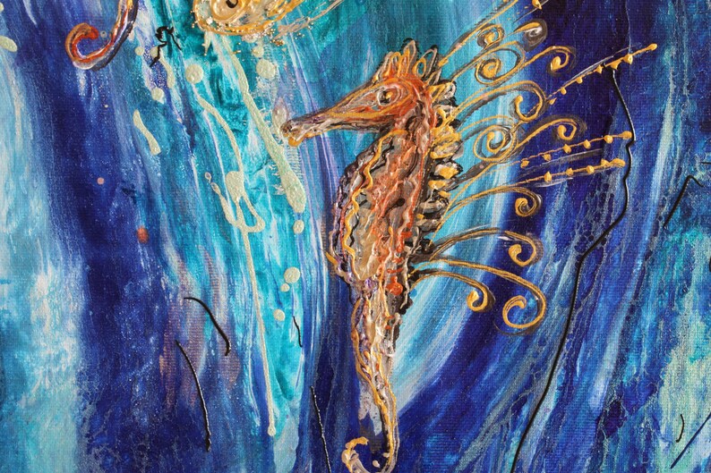 57 Abstract seahorse seascape painting on canvas white | Etsy