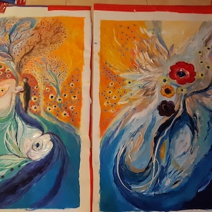 Modern Jewish Symbolism Abstract Colorful Painting Contemporary Fine ...