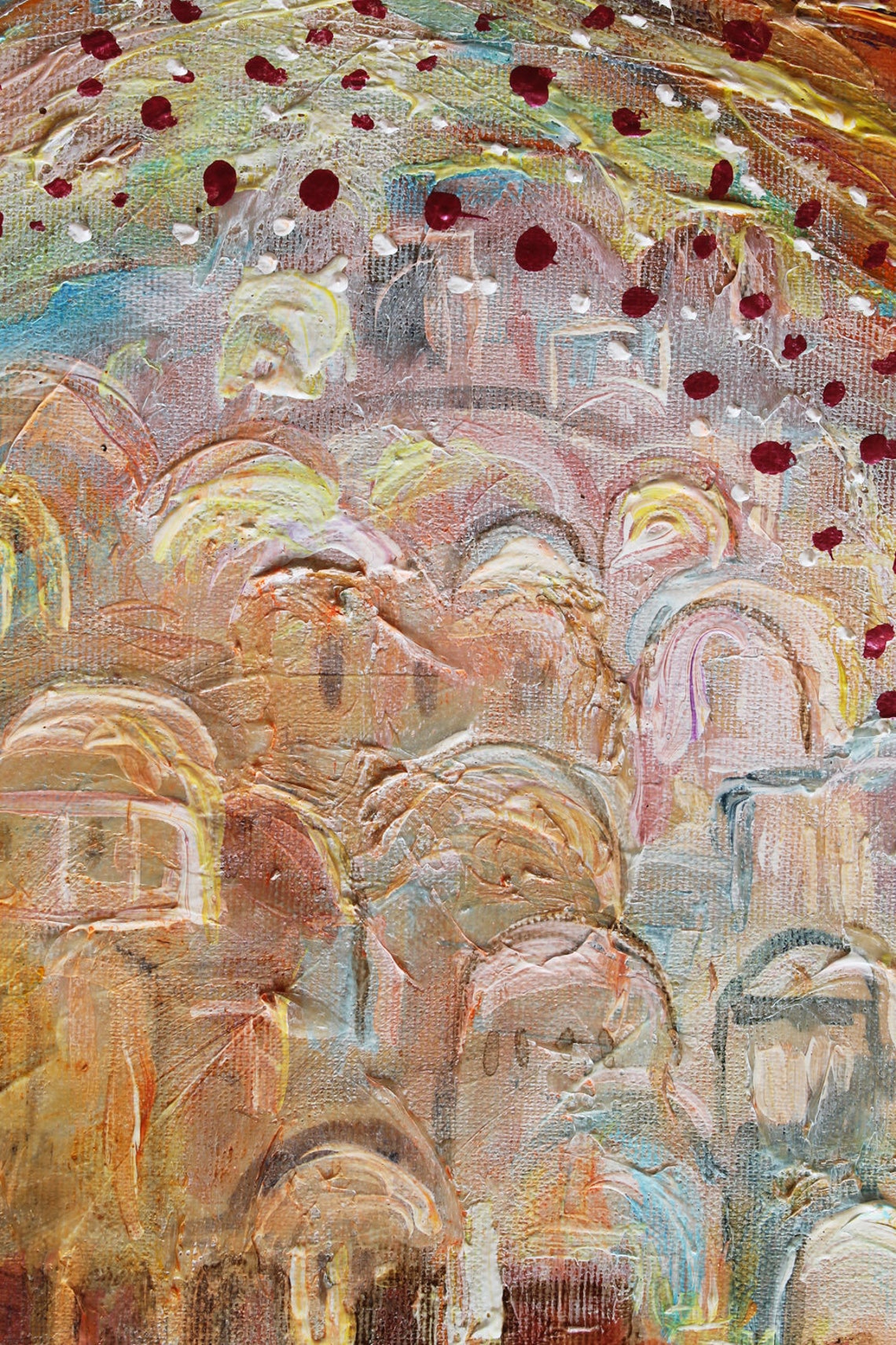 Original Colorful Canvas Painting Birds Pomegranates Hebrew Words ...