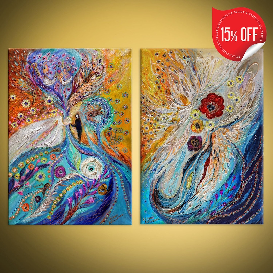 Modern Jewish Symbolism Abstract Colorful Painting Contemporary Fine ...