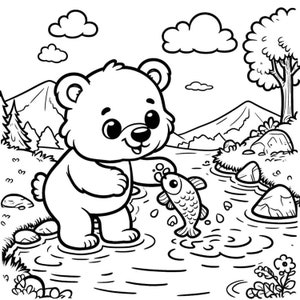 Adorable Animal Coloring Pages for Kids - Bear Adventures in River and ...