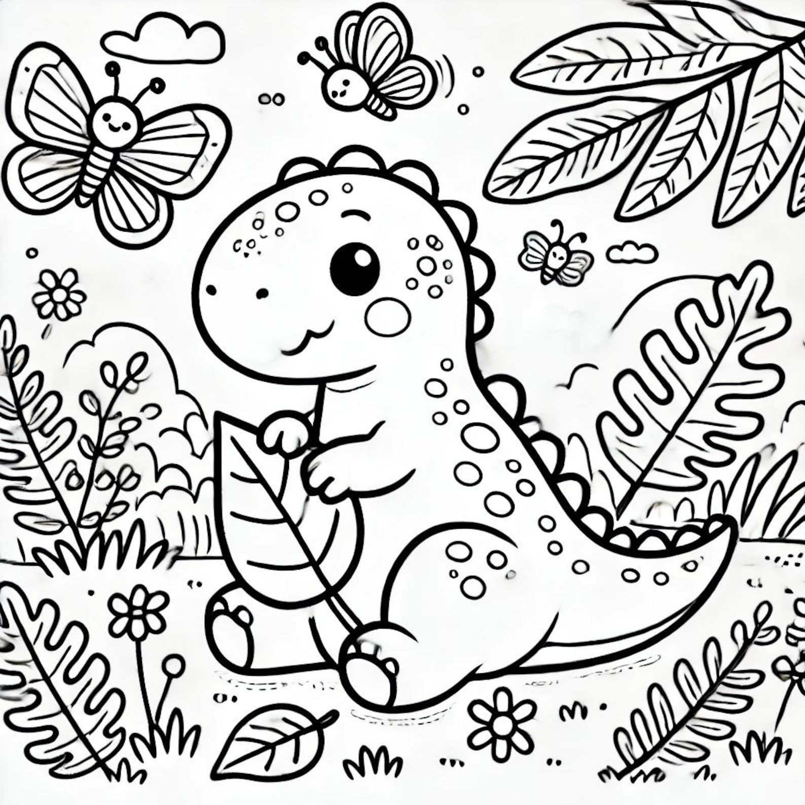 Cute Dinosaur Coloring Pages for Kids – Printable PDF – Fun Prehistoric ...