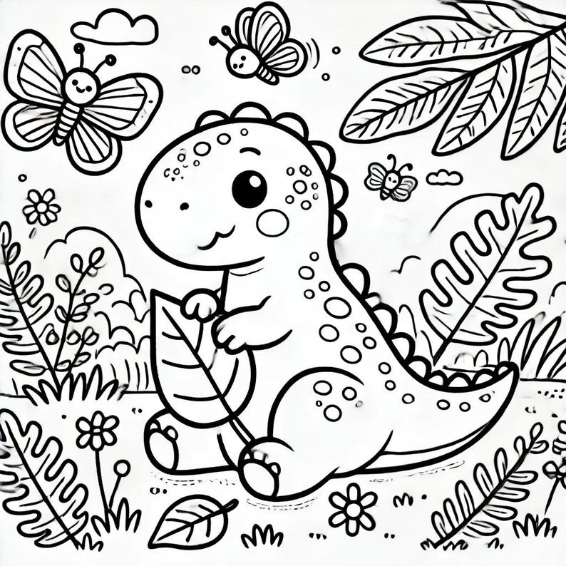 Cute Dinosaur Coloring Pages for Kids – Printable PDF – Fun Prehistoric ...