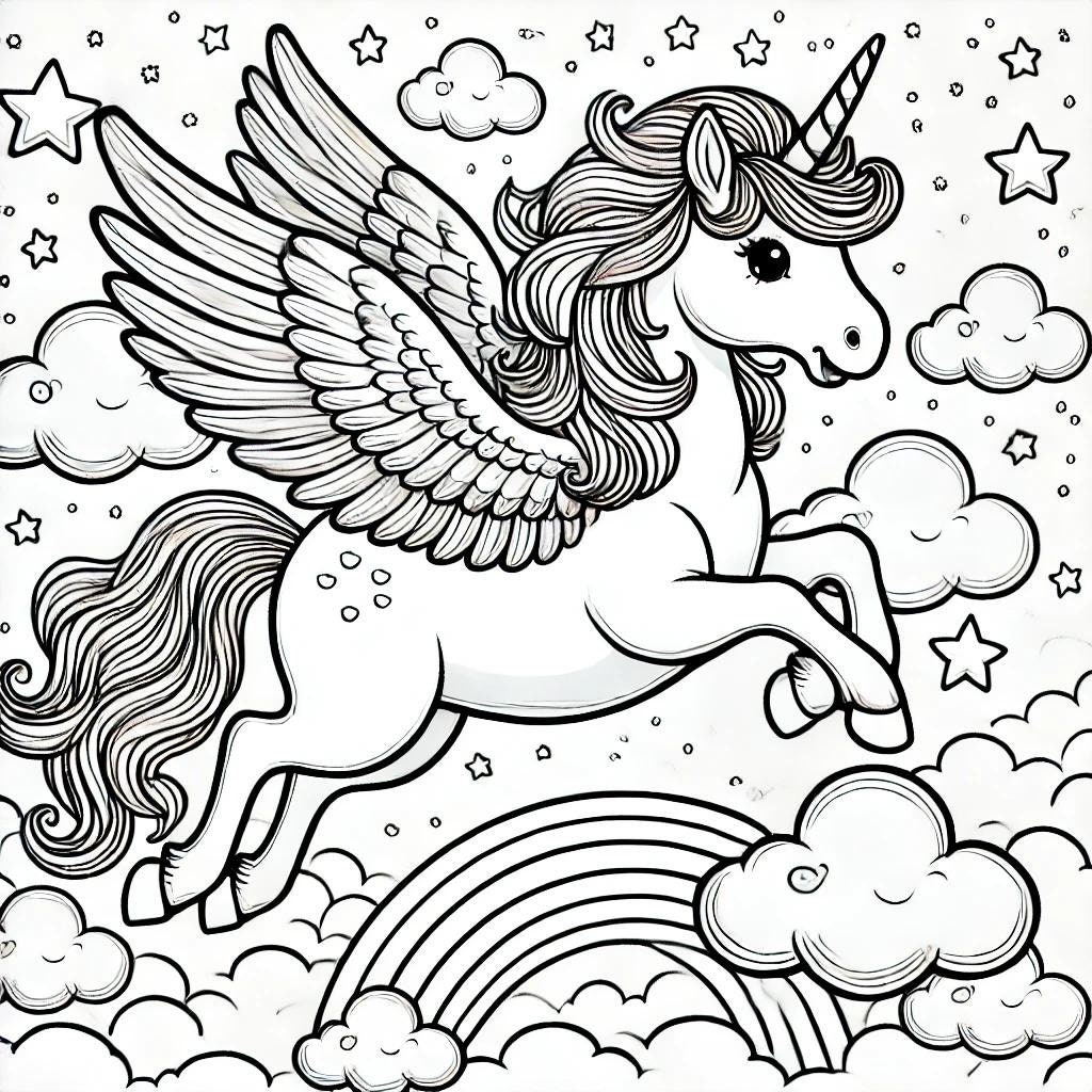 Magical Pegasus Coloring Pages | Printable Pegasus Flying Through ...