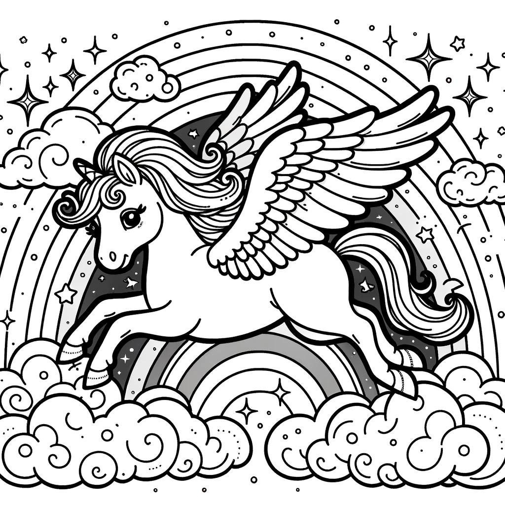 Magical Pegasus Coloring Pages | Printable Pegasus Flying Through ...