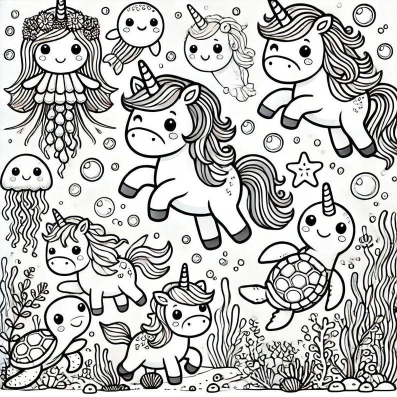 Underwater Unicorn Coloring Pages for Kids – Cute Printable Coloring ...