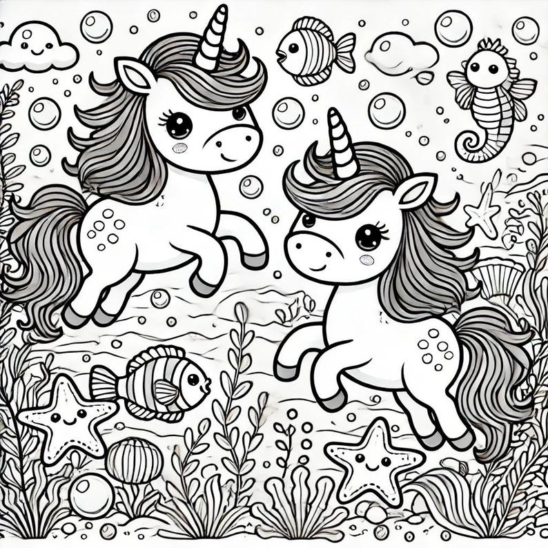 Underwater Unicorn Coloring Pages for Kids – Cute Printable Coloring ...
