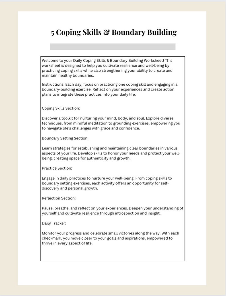 5 Coping Skills & Boundary Building Worksheet - Etsy