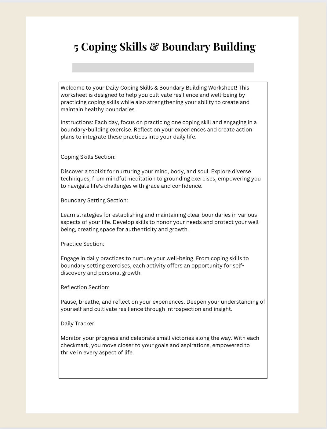 5 Coping Skills & Boundary Building Worksheet - Etsy