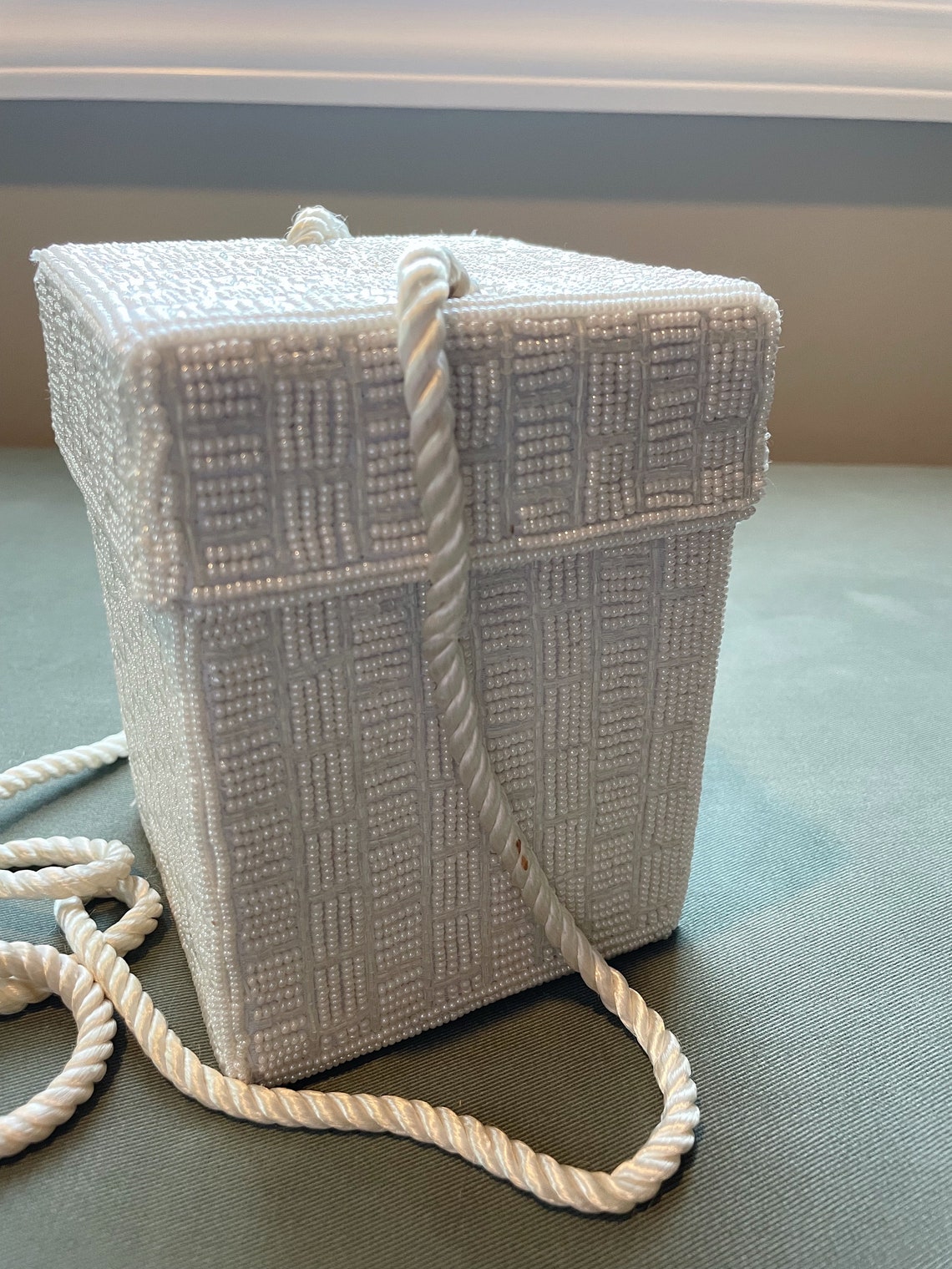 Vintage White Beaded Evening Square Box Purse With Silk Rope Strap - Etsy