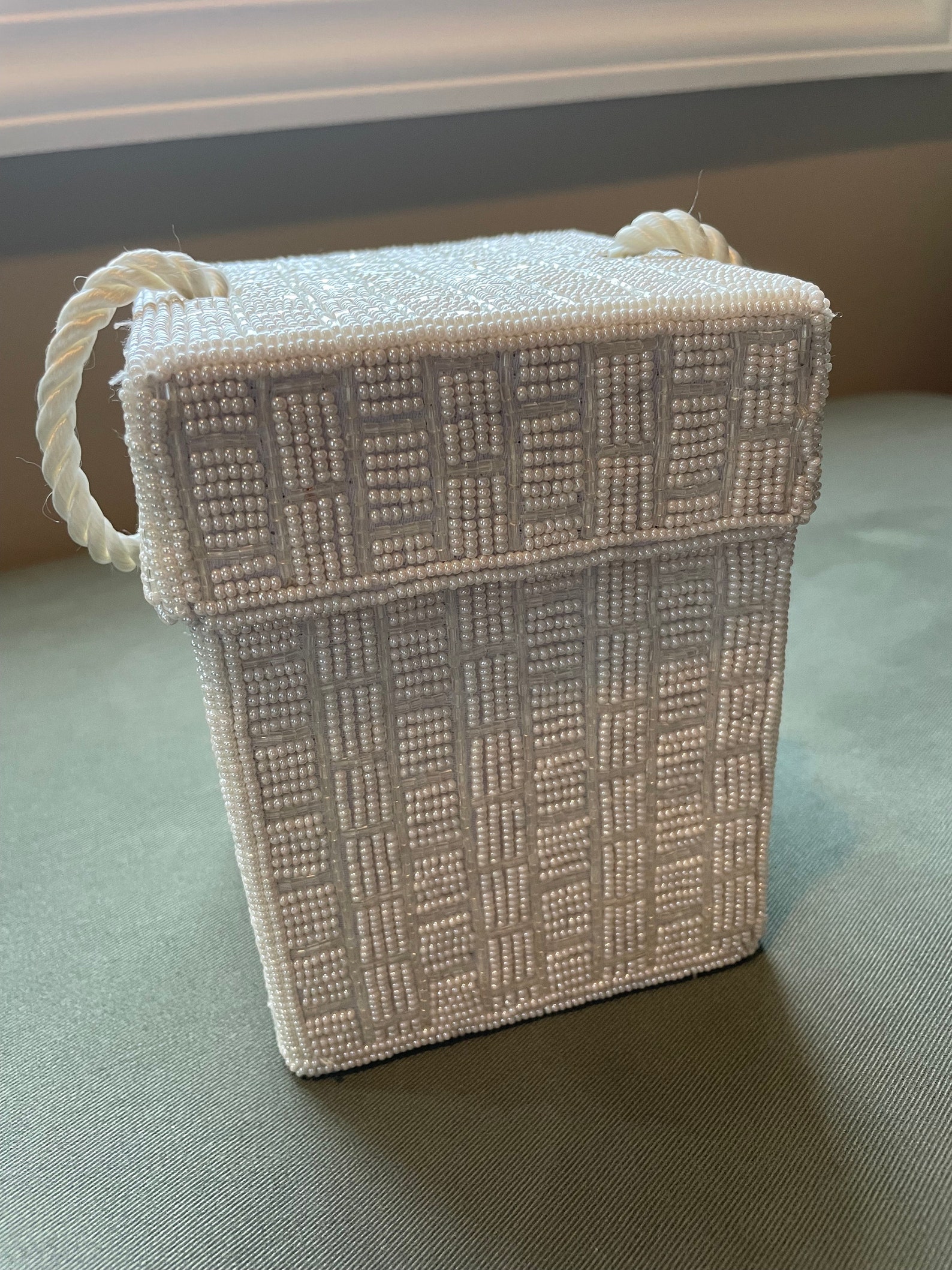 Vintage White Beaded Evening Square Box Purse With Silk Rope Strap - Etsy