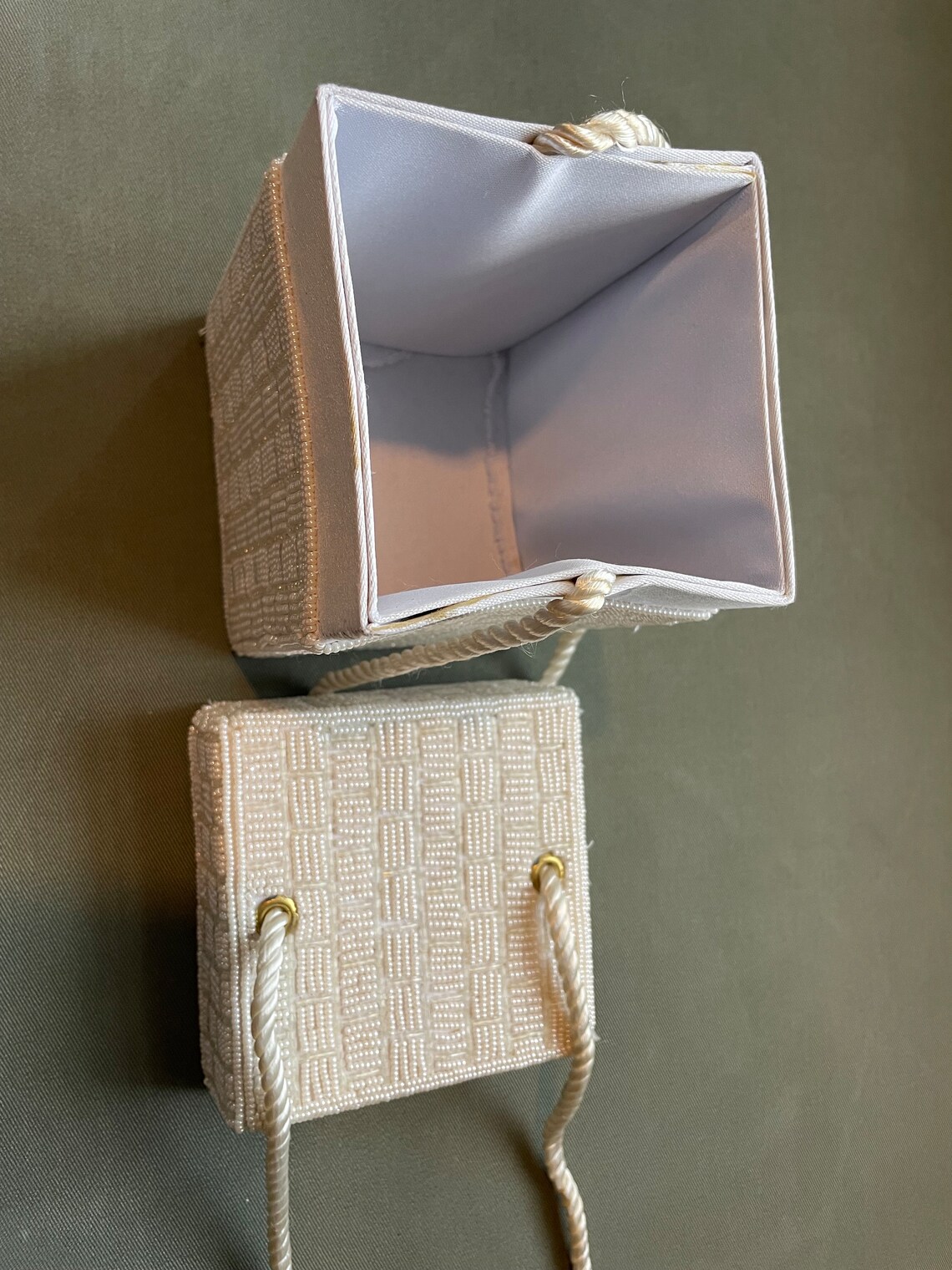 Vintage White Beaded Evening Square Box Purse With Silk Rope Strap - Etsy