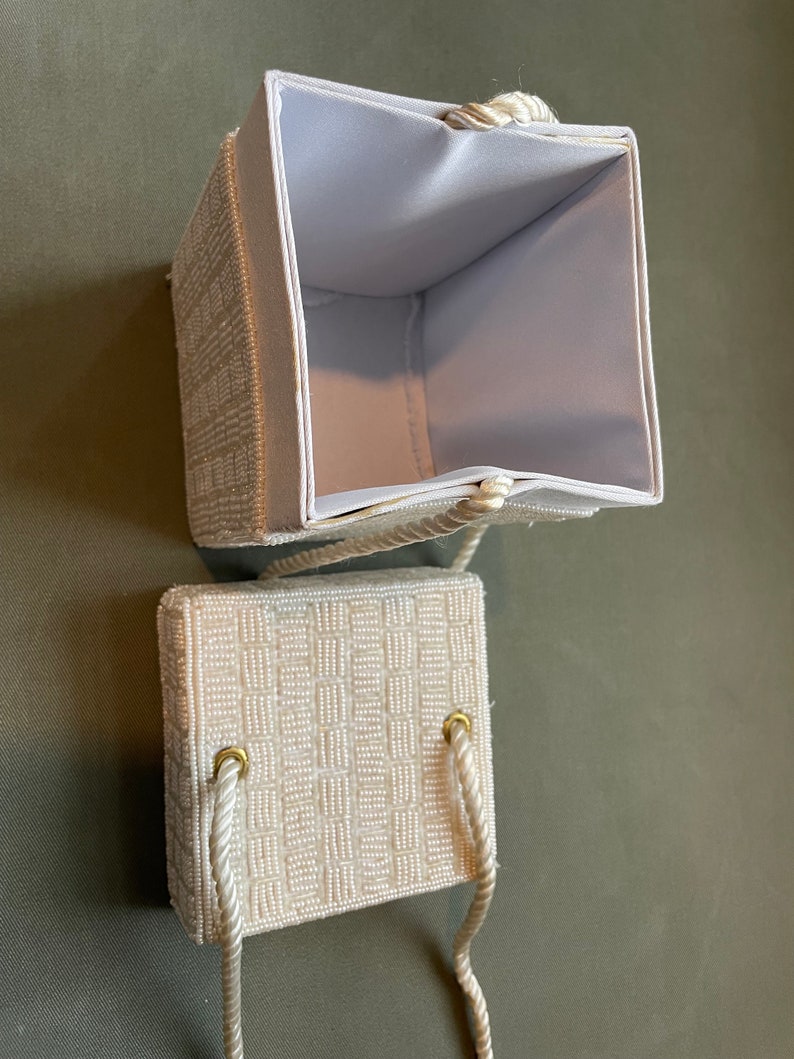Vintage White Beaded Evening Square Box Purse With Silk Rope Strap - Etsy