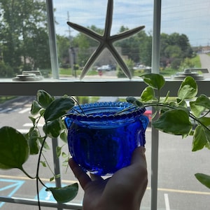 Vintage Footed Blue Glass Planter With Striking Stunning Dark Blue ...