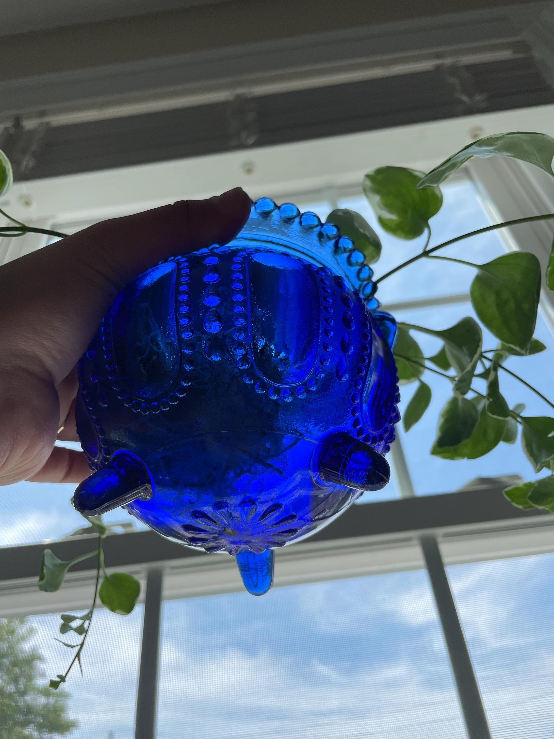 Vintage Footed Blue Glass Planter With Striking Stunning Dark Blue ...