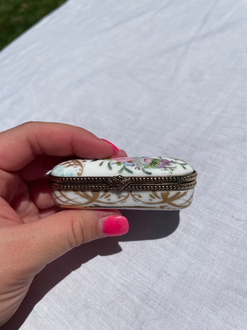Antique Limoges France Porcelain Needle Box Trinket Case Floral Painted ...