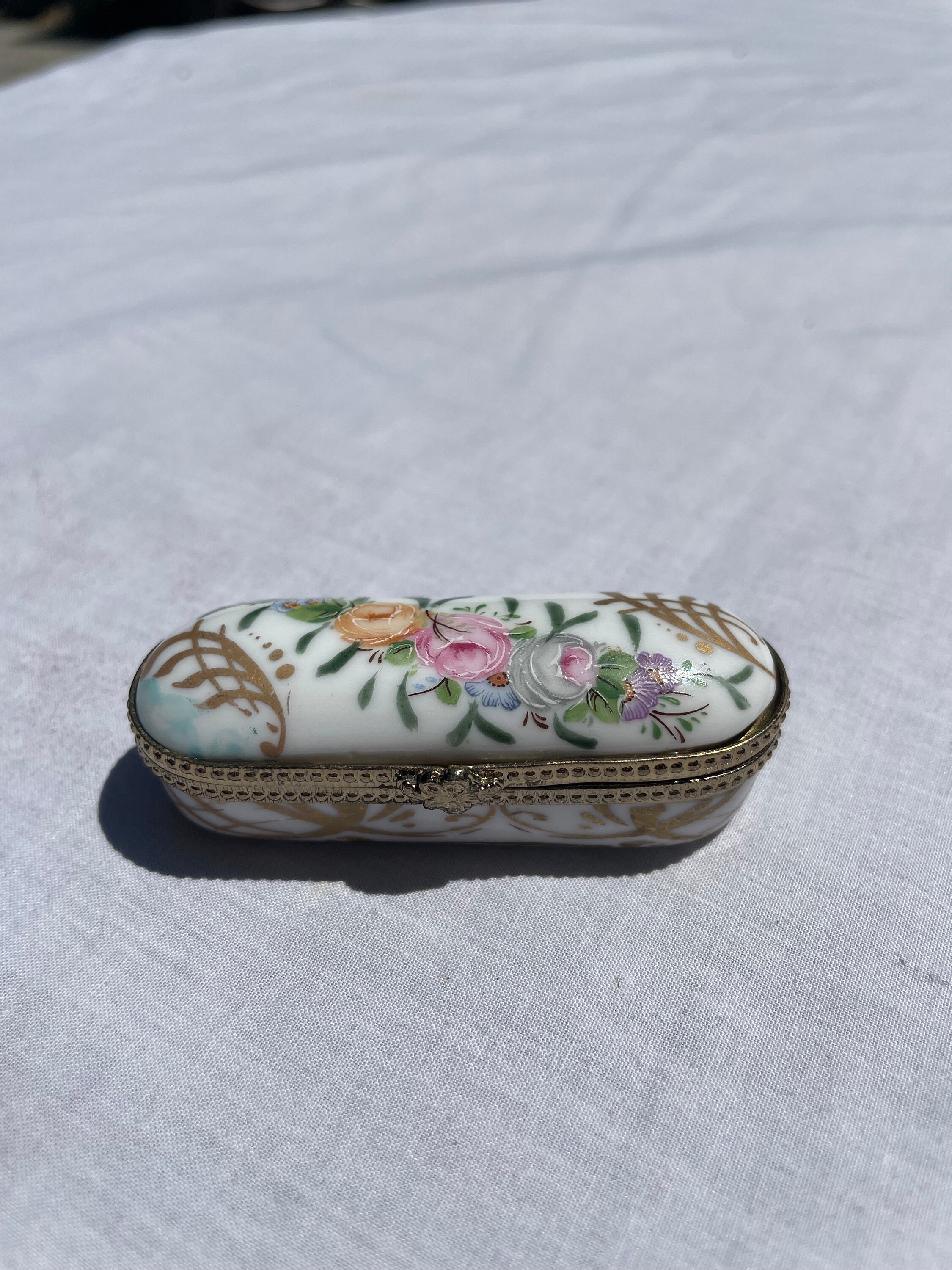 Antique Limoges France Porcelain Needle Box Trinket Case Floral Painted ...