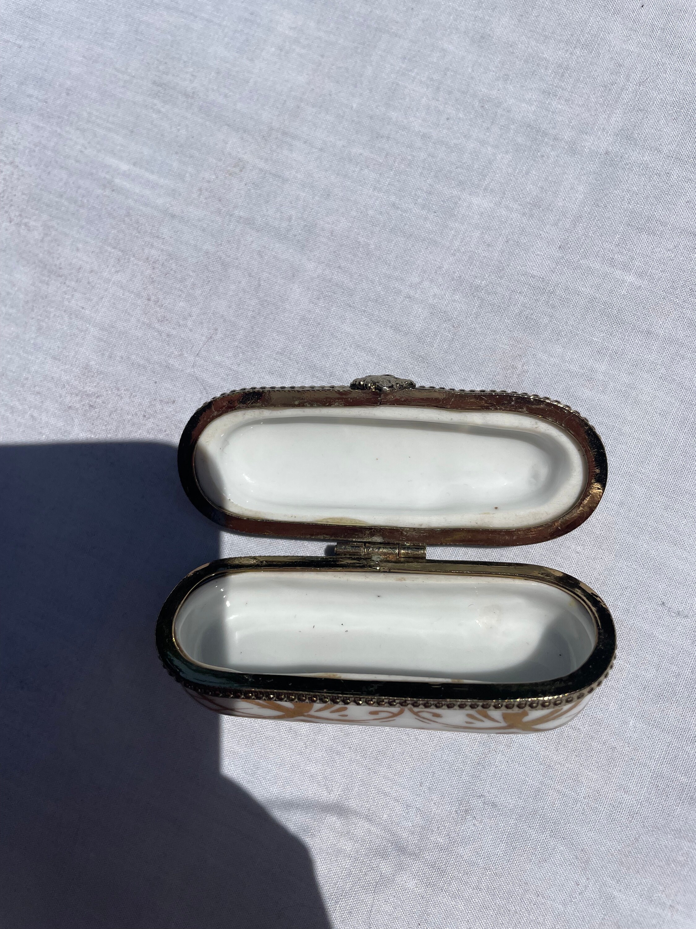 Antique Limoges France Porcelain Needle Box Trinket Case Floral Painted ...