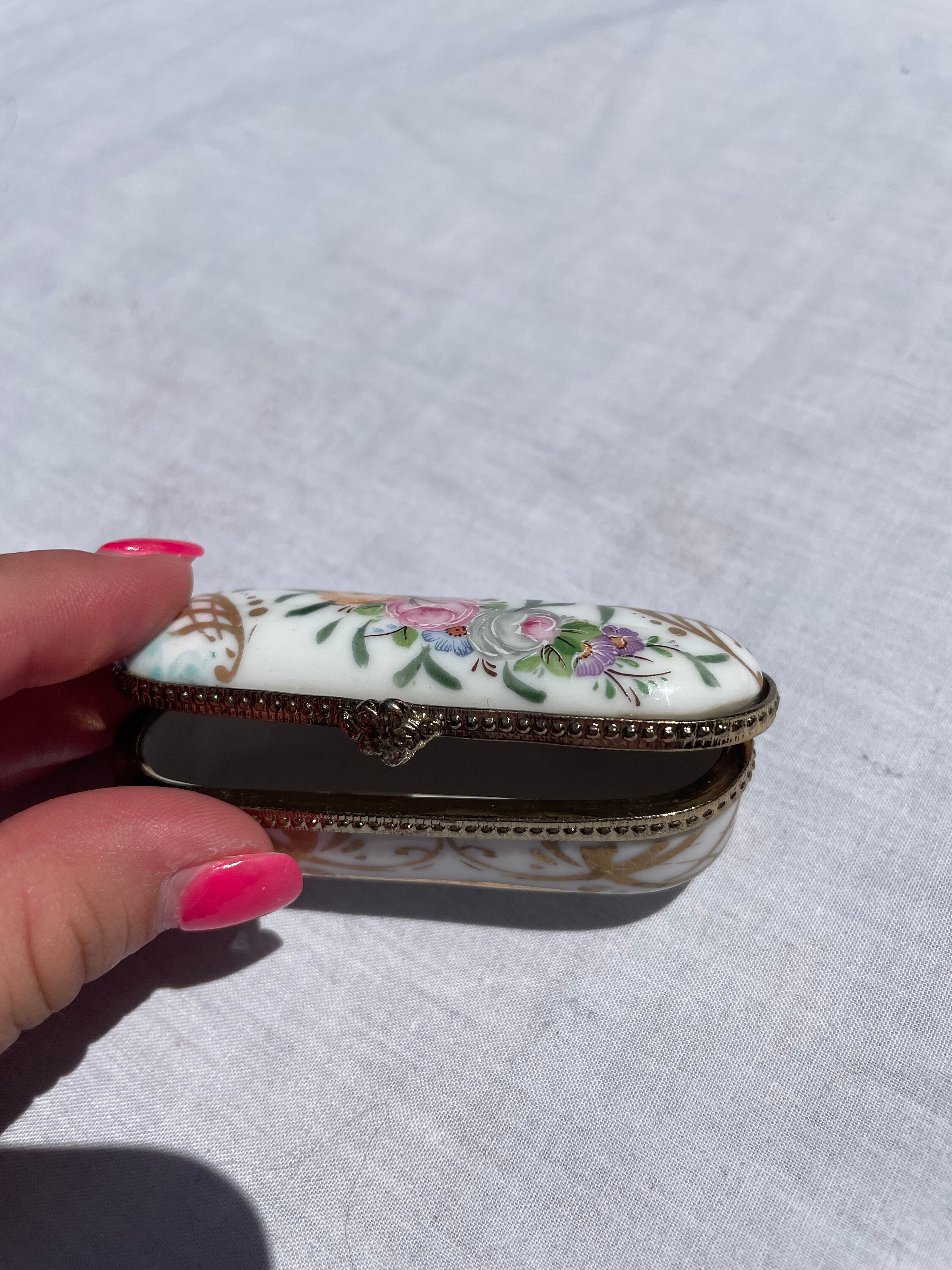 Antique Limoges France Porcelain Needle Box Trinket Case Floral Painted ...