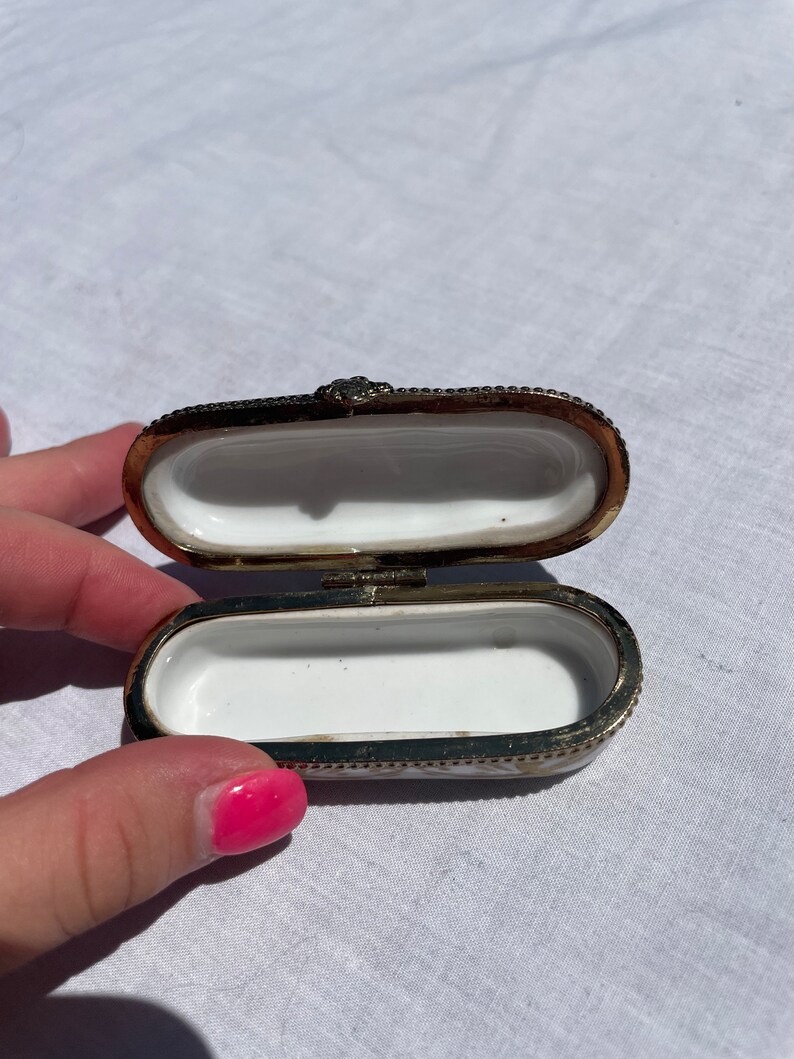 Antique Limoges France Porcelain Needle Box Trinket Case Floral Painted ...
